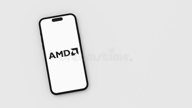 Amd Logo on Mobile Phone Screen on Gray Background with Copy Space ...