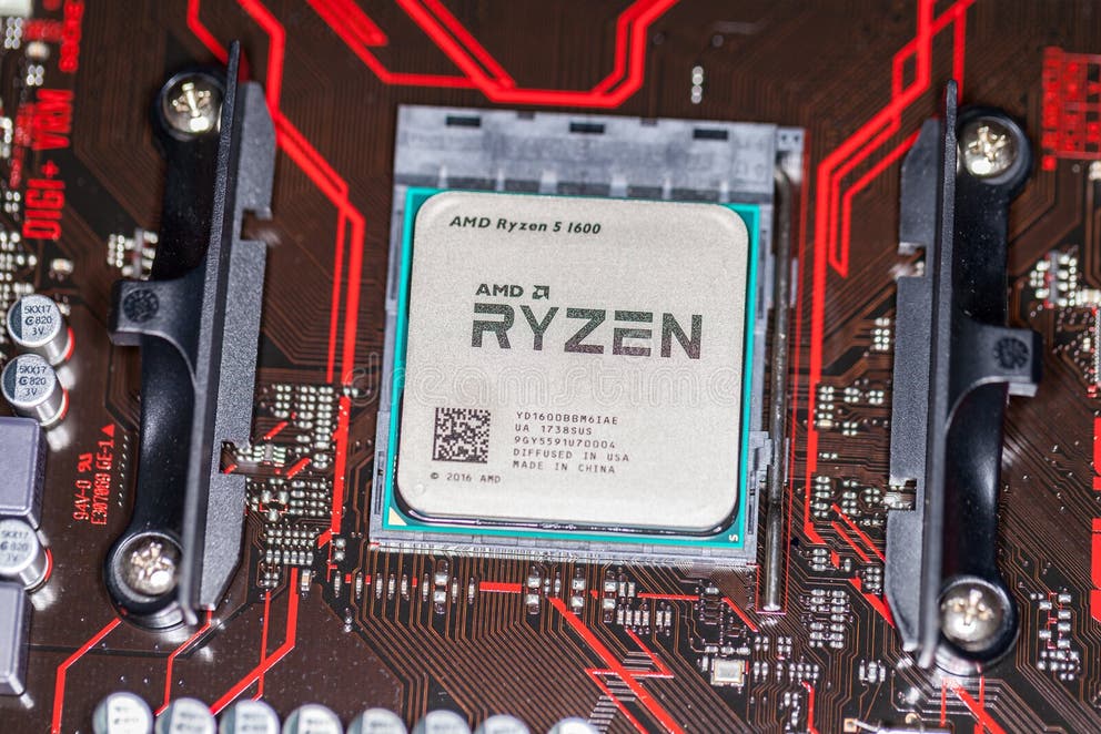 AMD Ryzen Processor Chip on an Asus Prime 350 Plus Mainboard. Editorial ...