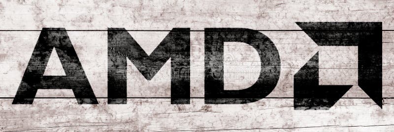 AMD Sign. Close-up AMD Logo on Wooden Surface Editorial Stock Photo ...