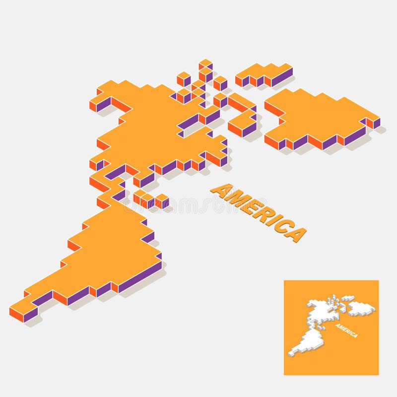 America Continent Map Element with 3D Isometric Shape Isolated on ...