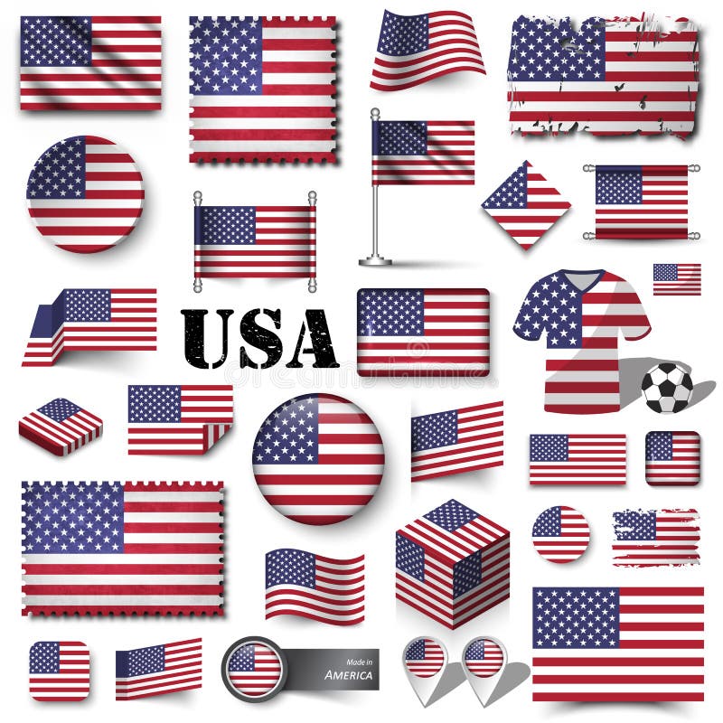 America Flag . Set of Various Shape Element Vector Stock Vector ...