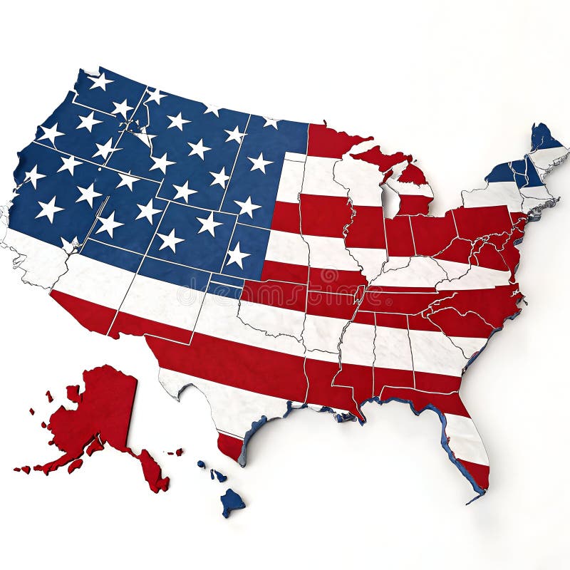 America Map with Flag Colors Stock Illustration - Illustration of ...