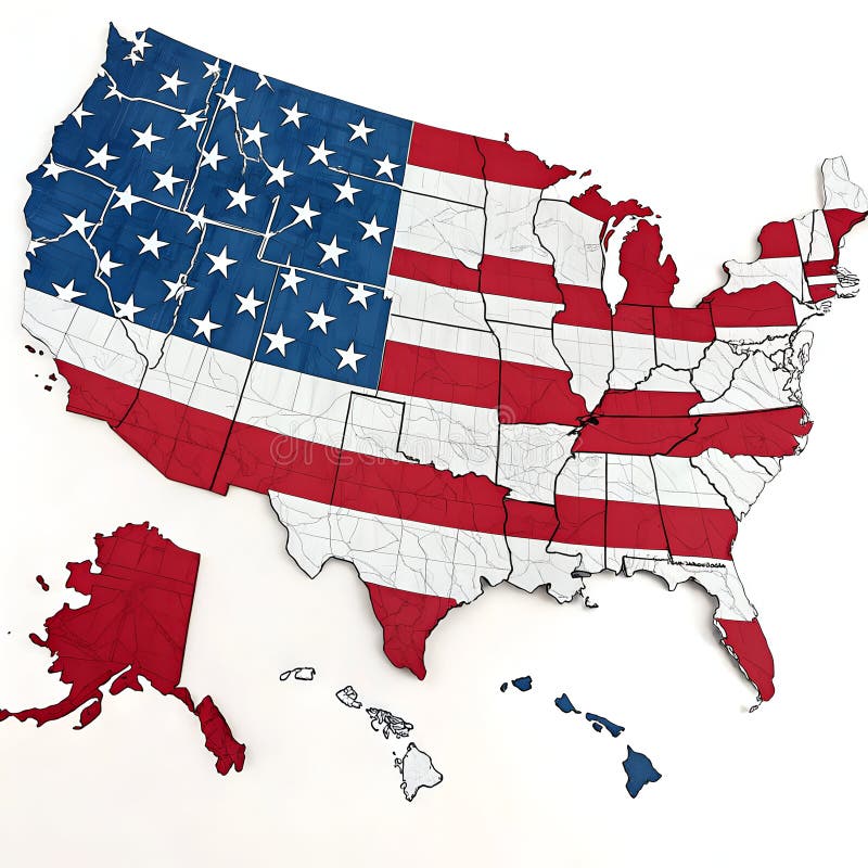 America Map with Flag Colors Stock Illustration - Illustration of ...