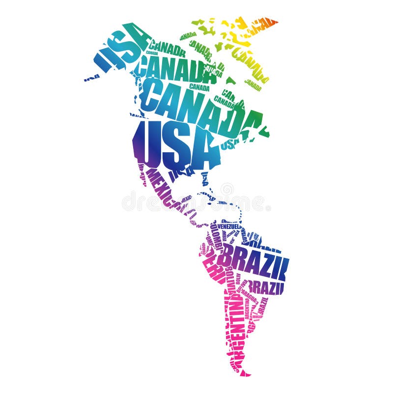 America Map in Typography Word Cloud Stock Illustration - Illustration ...