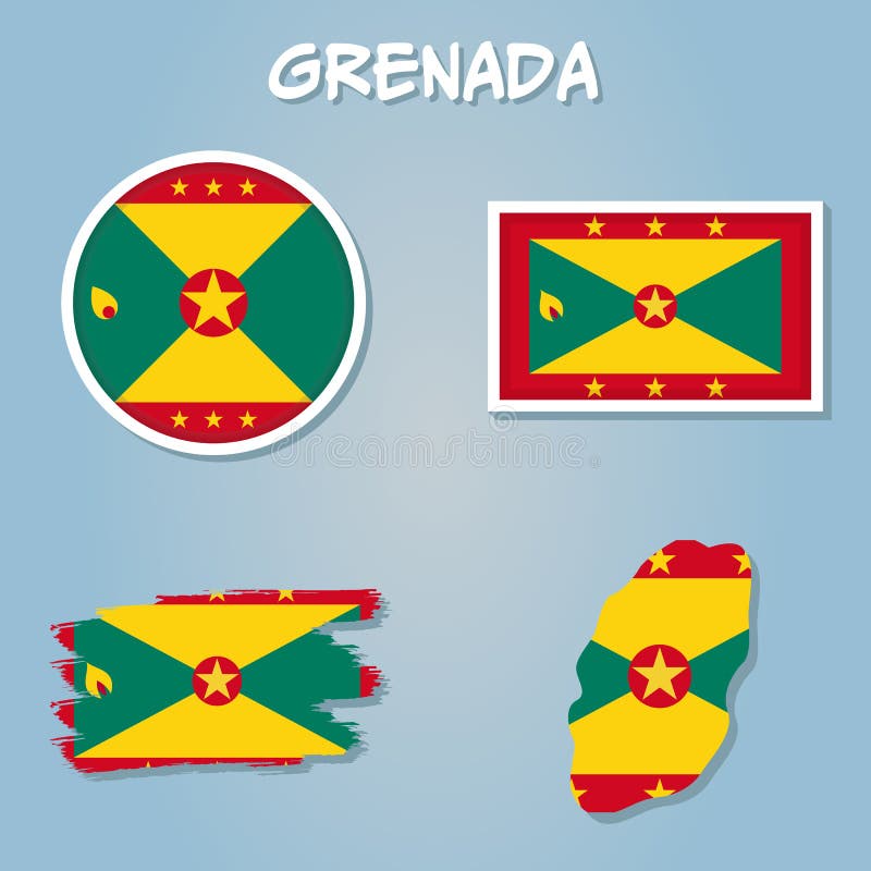 America with Selected Grenada Map and Grenada Flag Icon Stock Vector ...