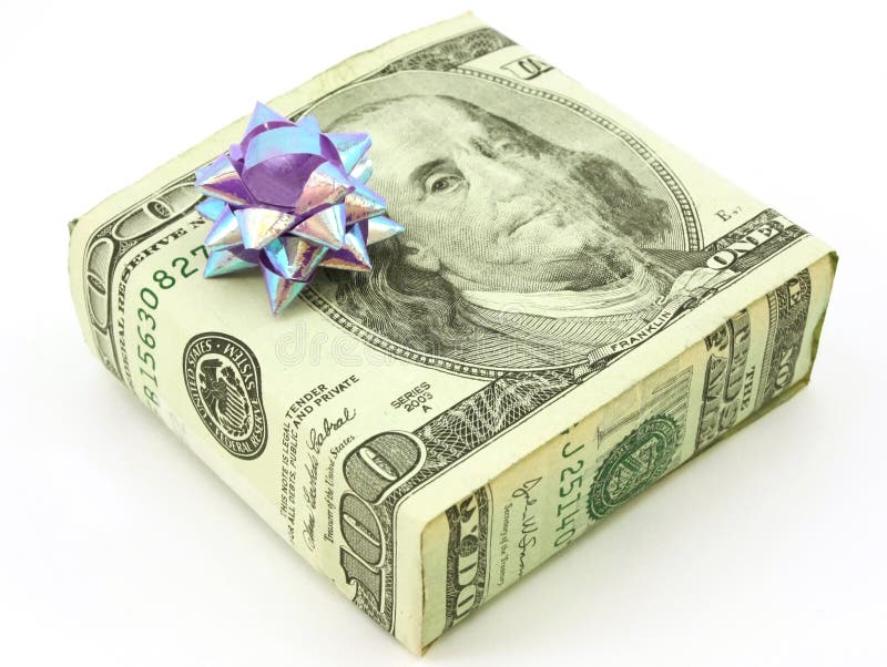 American 100 Dollar Bill Wrapped Around Gift Stock Image - Image of ...