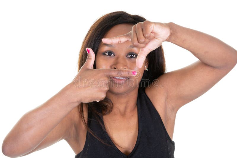 American African Woman Make Rectangle Square with Hands Stock Image ...