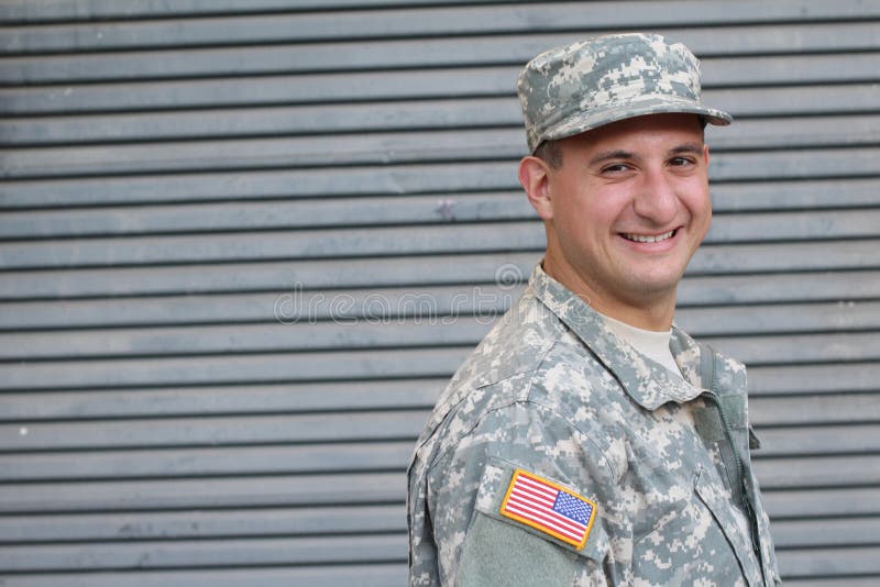 American Army Soldier Smiling with Copy Space Stock Photo - Image of ...