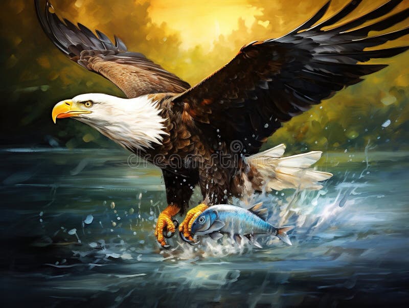 American Bald Eagle with Fish Stock Illustration - Illustration of ...
