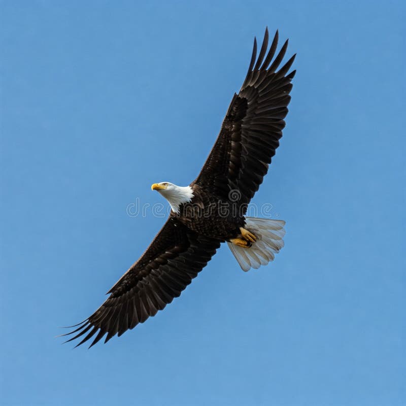 American Bald Eagle Flying in the Blue Sky Stock Image - Image of ...