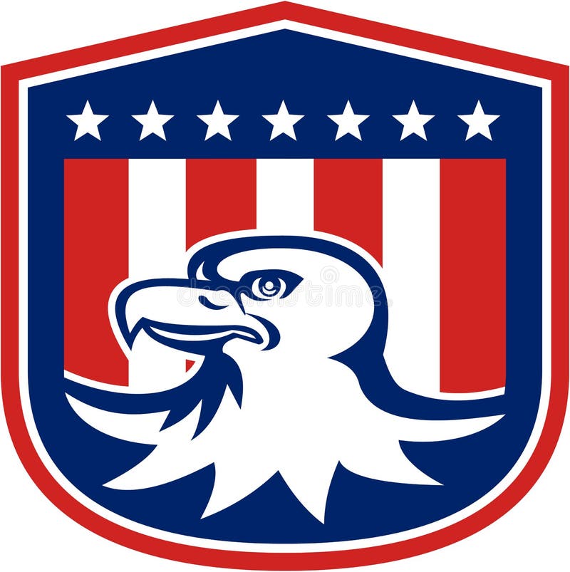 American Bald Eagle Head Flag Shield Retro Stock Vector - Illustration ...