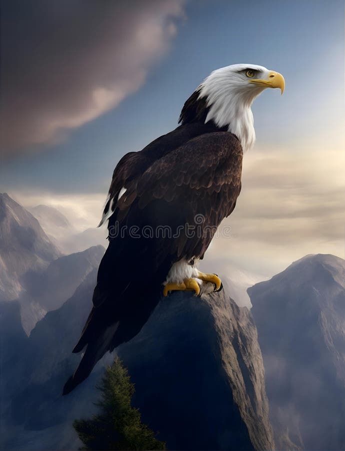 American Bald Eagle on a High Peak Stock Illustration - Illustration of ...