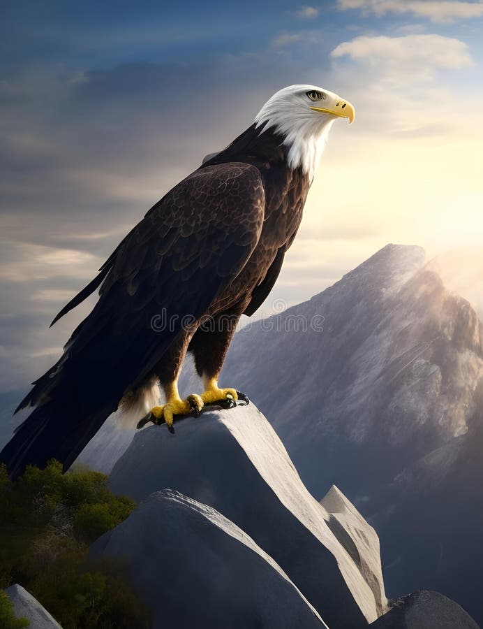 American Bald Eagle on a High Peak Stock Illustration - Illustration of ...