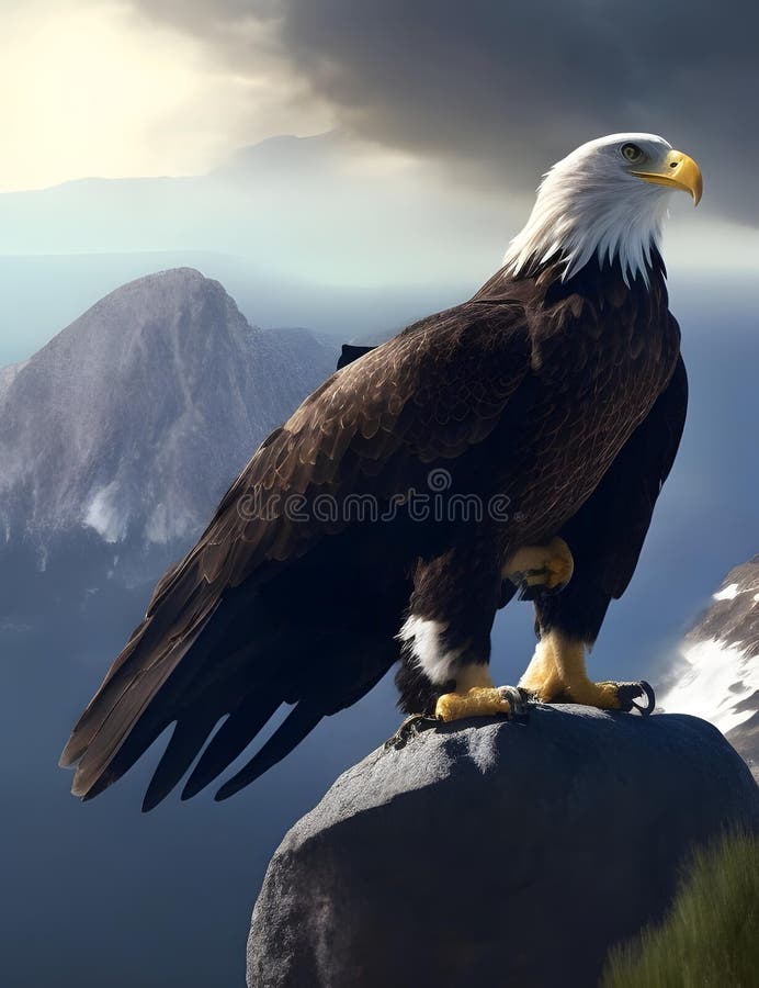 American Bald Eagle on a High Peak Stock Illustration - Illustration of ...