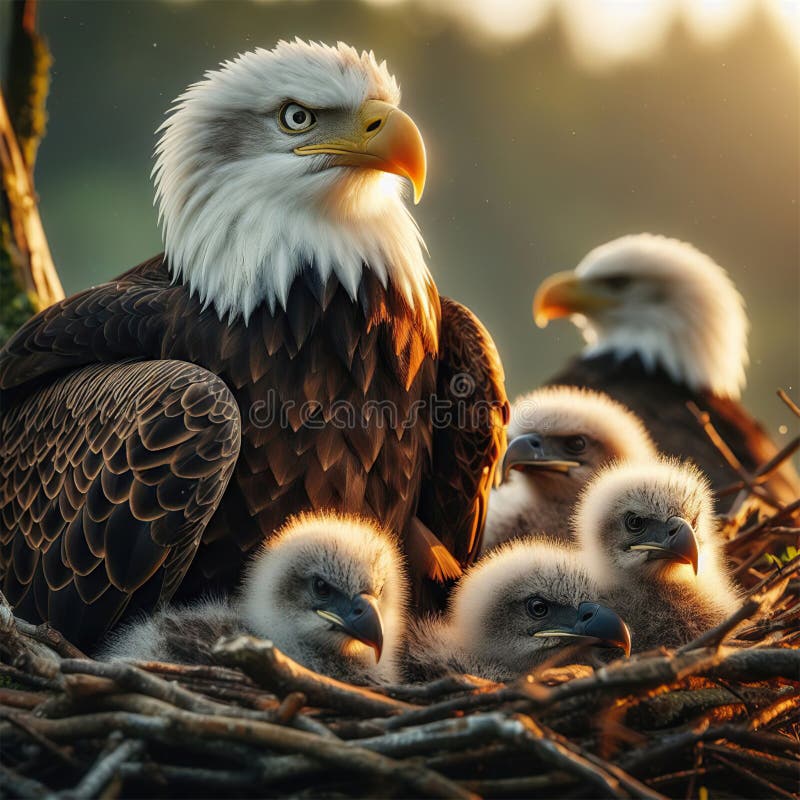 American Bald Eagle in the Nest with Babies Stock Illustration ...