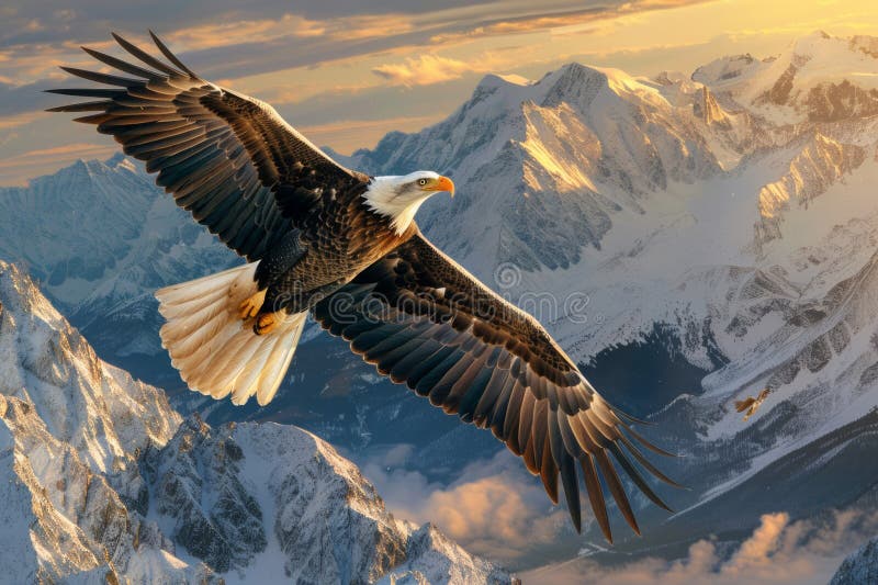 Bald Eagle Flying and Gliding Slowly and Majestic on the Sky Over High ...
