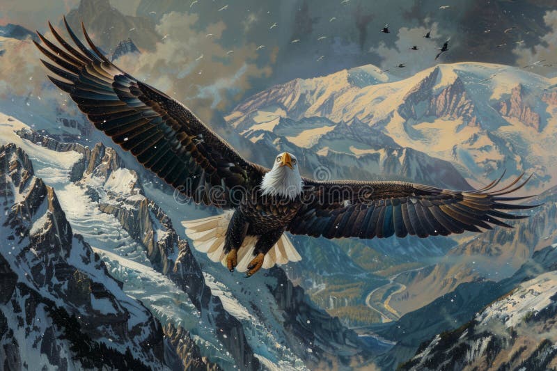 Bald Eagle Flying and Gliding Slowly and Majestic on the Sky Over High ...