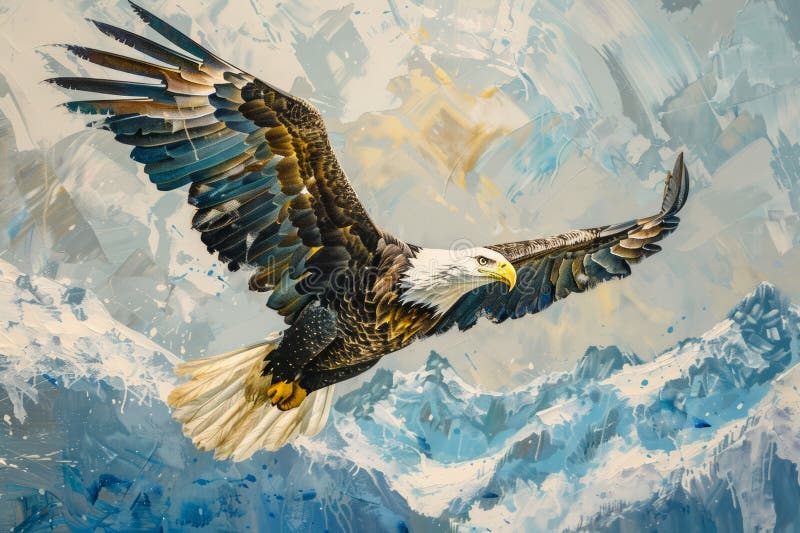 Bald Eagle Flying and Gliding Slowly and Majestic on the Sky Over High Mountains. Concept of ...