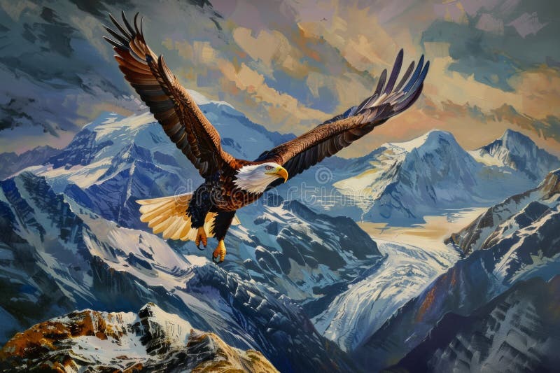 An American Bald Eagle Soaring Over a Mountains in Daytime. Neural ...