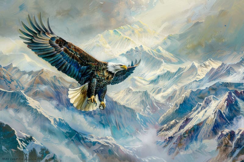 An American Bald Eagle Soaring Over a Mountains in Daytime. Neural ...