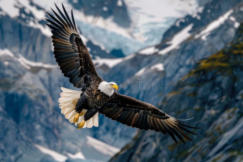Bald Eagle Flying and Gliding Slowly and Majestic on the Sky Over High ...