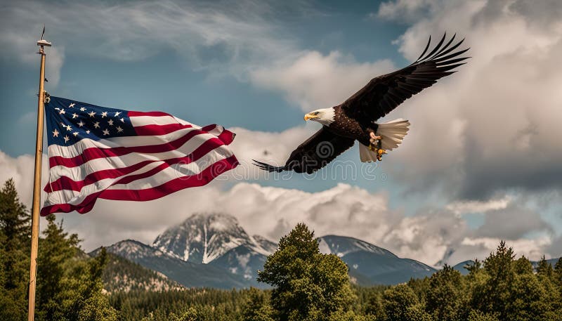American Bald Eagle Soaring Over Mountains Stock Illustration - Illustration of powerful, blue ...