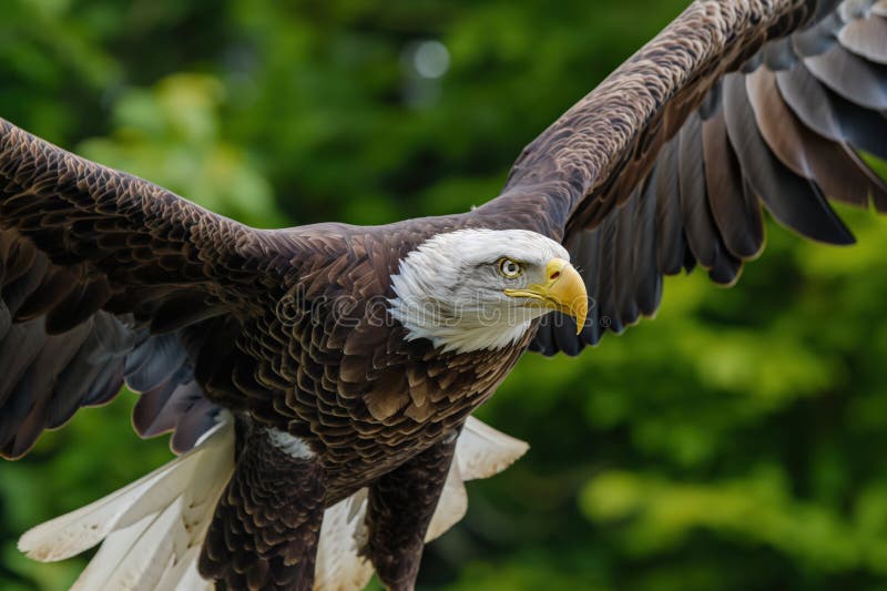 American Bald Eagle Spreading Its Wings in a Forest Stock Photo - Image ...