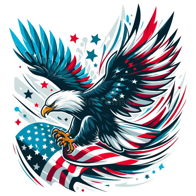 American Bald Eagle Vector with Flag, Vibrant Patriotic Illustration ...