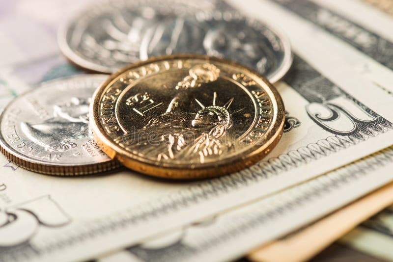 American Banknotes and Coins Stock Image - Image of assorted ...