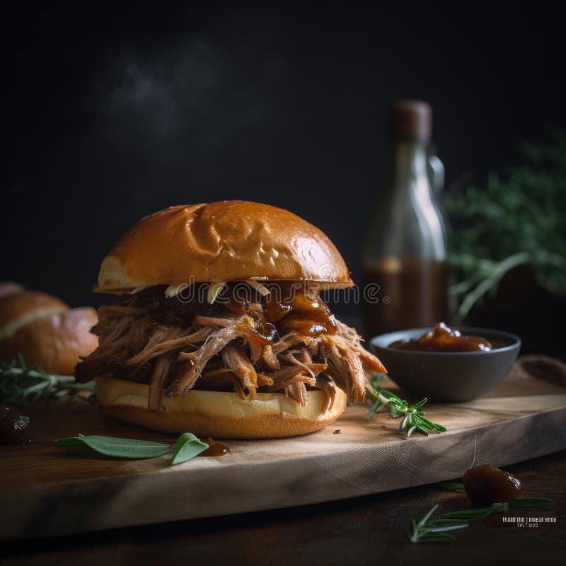 American Barbecued Pulled Pork Sandwich Illustration AI Generative ...
