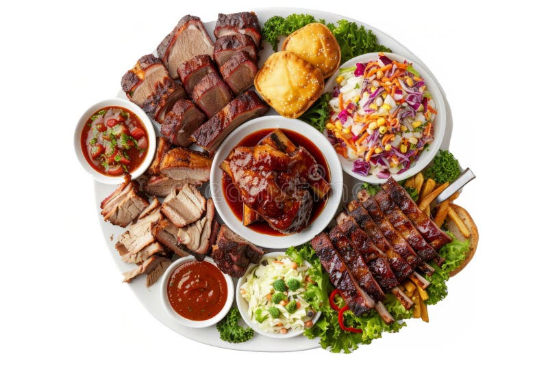 American BBQ Platter Featuring Ribs, Brisket, and Pulled Pork ...
