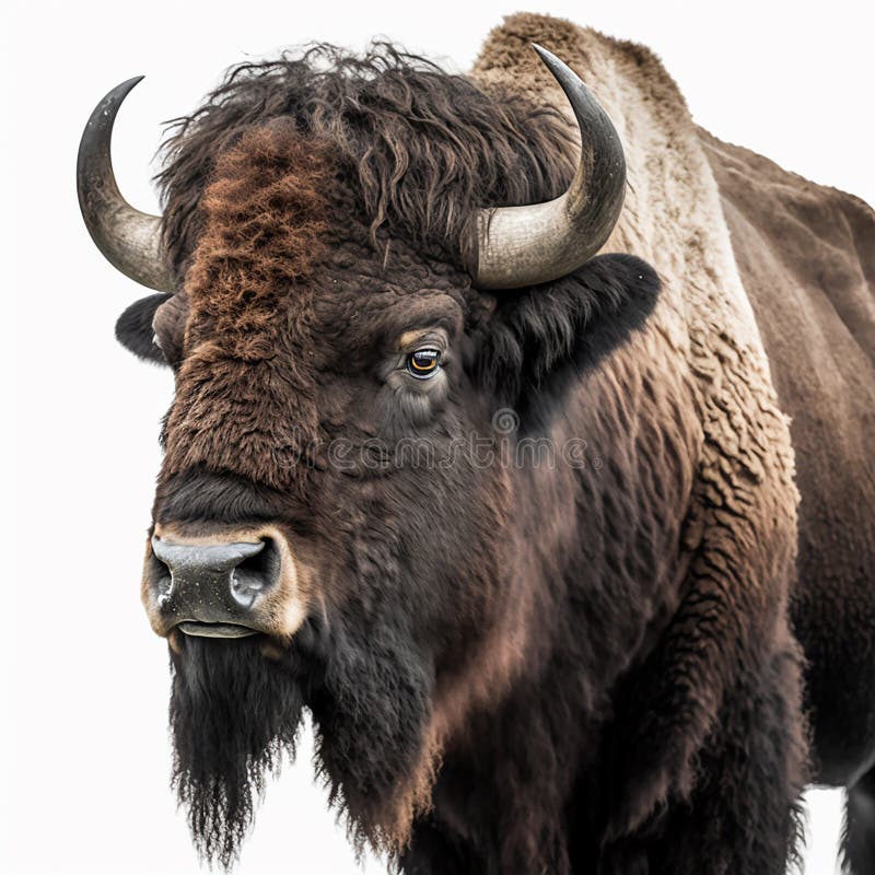 American Bison Head Closeup Portrait Isolated on White, Beautiful ... American Bison Head Closeup Portrait Isolated on White, Beautiful ...