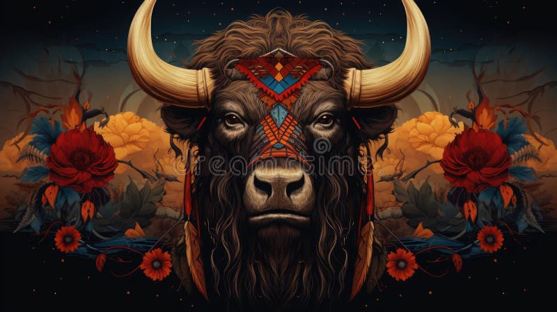 American Bison with Native American Tribal Patterns Stock Photo - Image ...