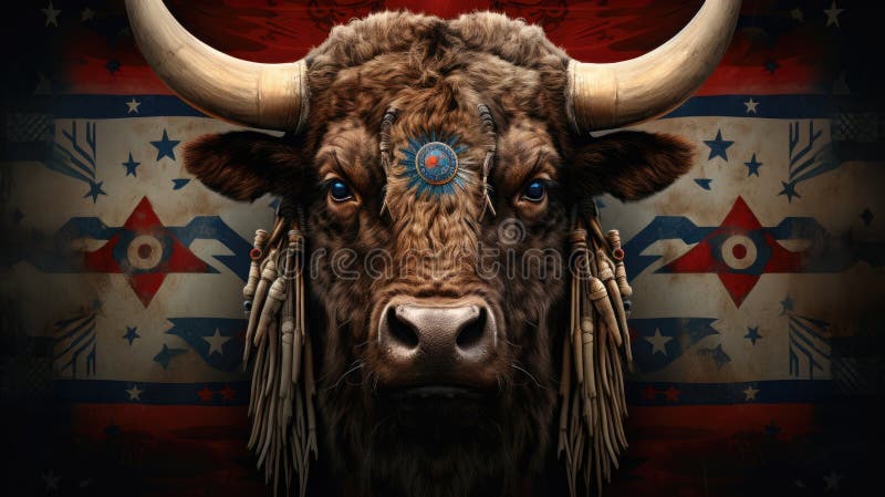 American Bison with Native American Tribal Patterns Stock Photo - Image ...