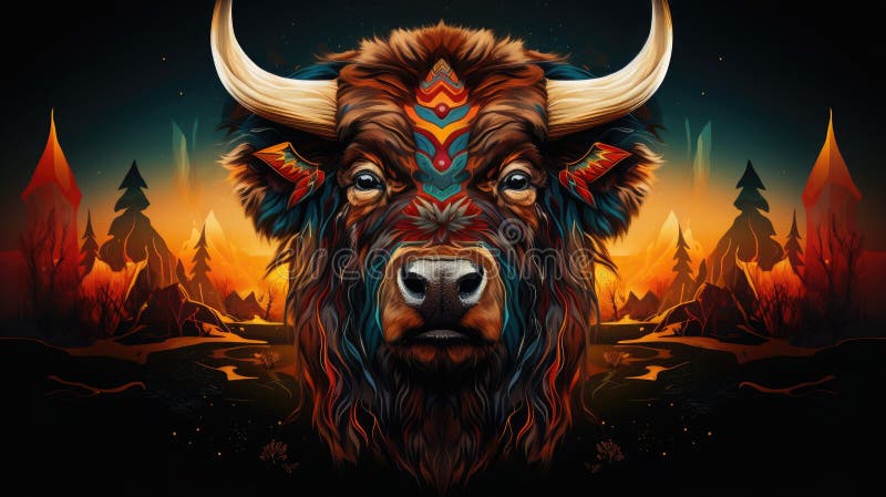 American Bison with Native American Tribal Patterns Stock Photo - Image ...