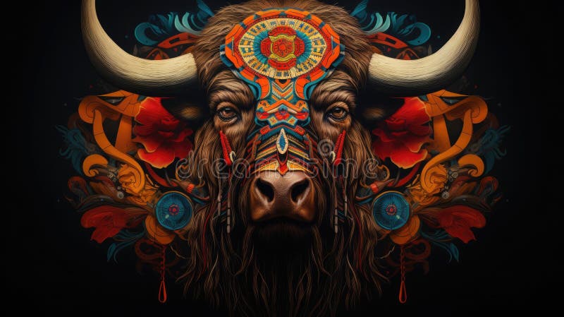 American Bison with Native American Tribal Patterns Stock Photo - Image ...