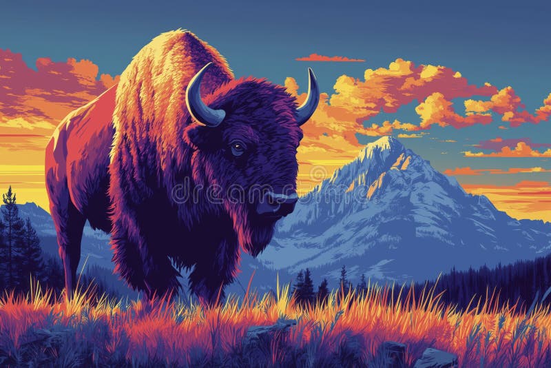 American Bison Poster Illustration Stock Illustration - Illustration of ...