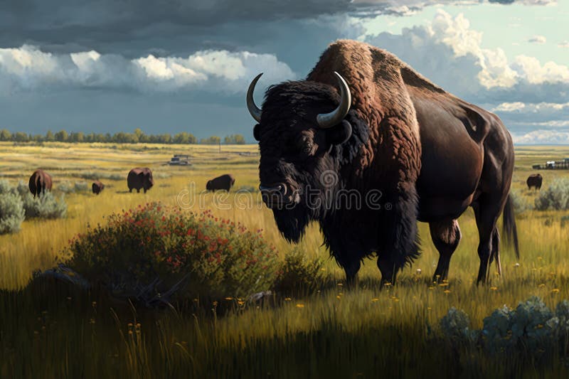 American Bison in the Prairie. Created with Generative AI Technology ...