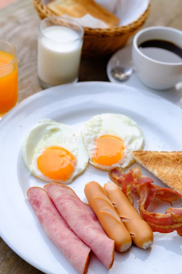 American Breakfast with Eggs, Bacon,milk, Coffee Stock Image - Image of ...