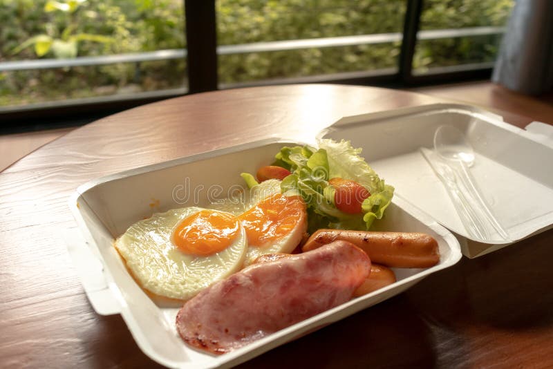 American Breakfast Meal Style in a Box Set. Small Meal of Hams and ...