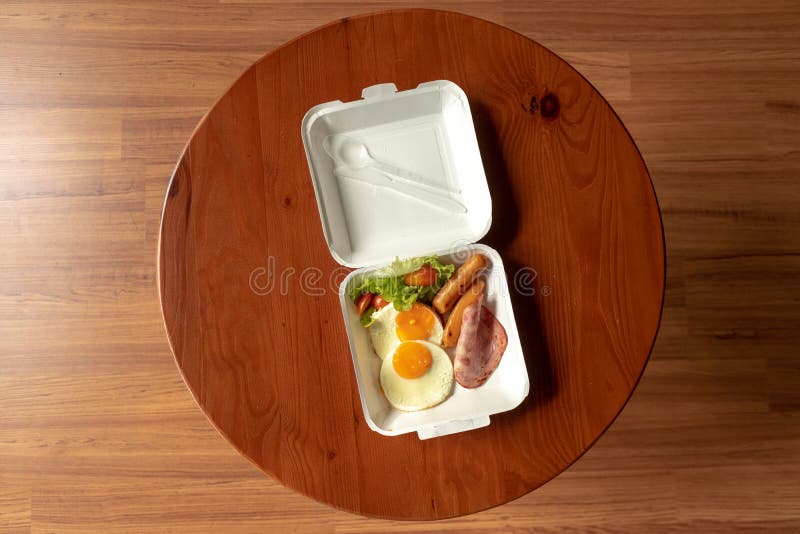 American Breakfast Meal Style in a Box Set. Small Meal of Hams and ...