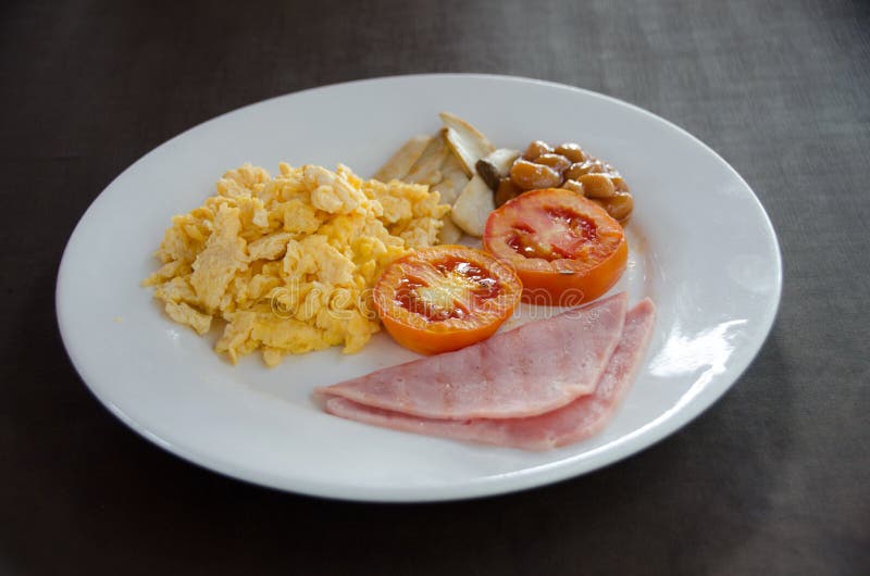 American Breakfast with Scrambled Egg. Stock Image - Image of fruits ...