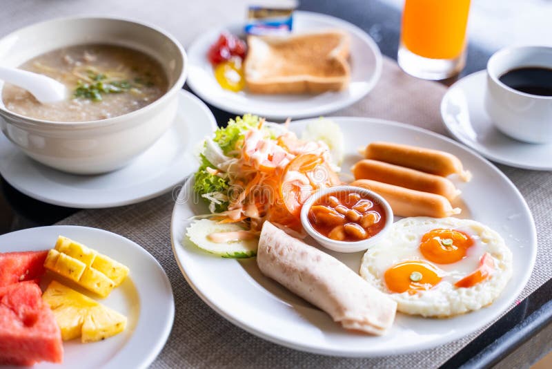 American Breakfast Set Meal for Eat Stock Photo - Image of coffee ...