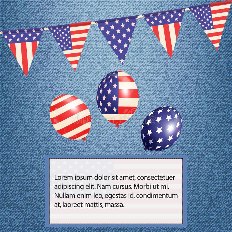 American Bunting and Balloons on Denim Background with Text Stock ...