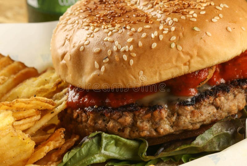 American burger closeup stock photo. Image of food, grilled - 104557164