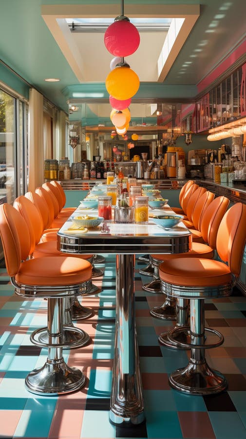 American cafe from the 60s stock illustration. Illustration of colorful ...
