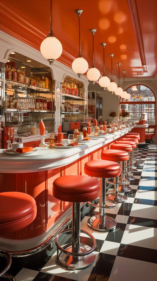 American cafe from the 60s stock illustration. Illustration of burger - 309239861