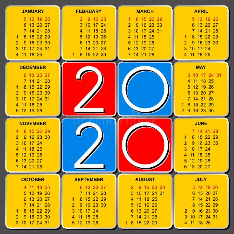 American Calendar Grid for 2020 Stock Vector - Illustration of 2020 ...