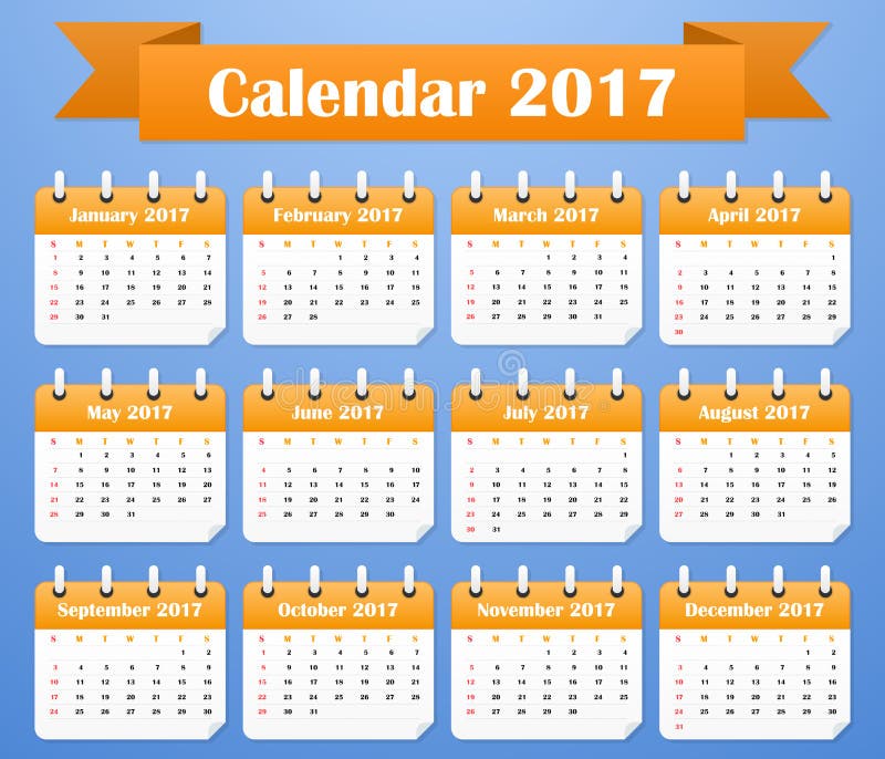 American Calendar for 2017. Week Starts on Sunday Stock Vector ...