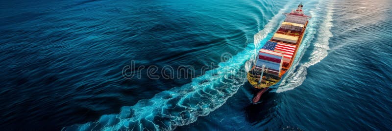 An American Cargo Ship Cutting through the Deep Blue Ocean Stock Image ...